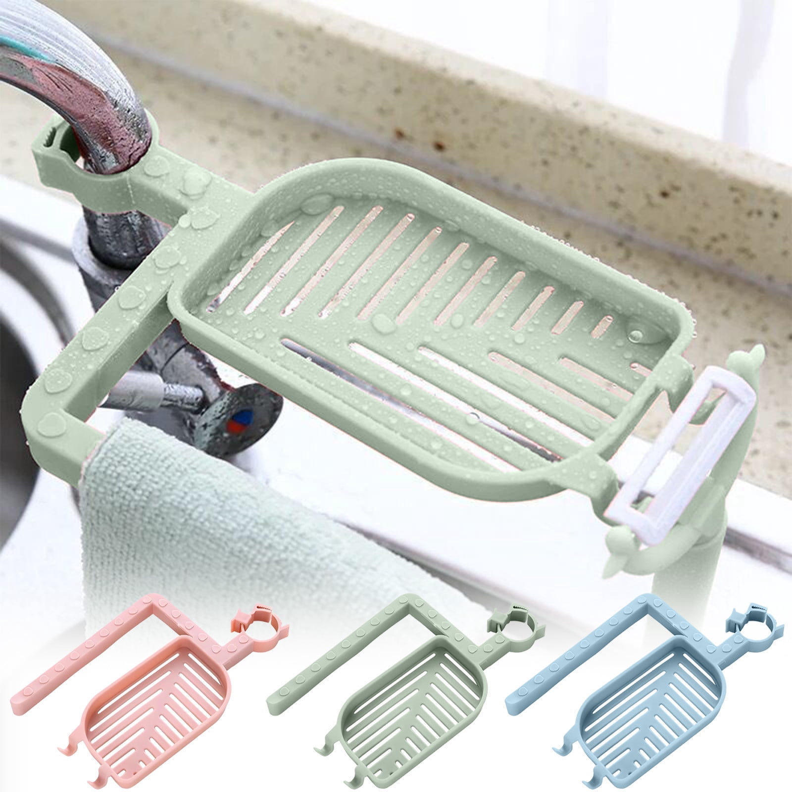 Plastic Kitchen Sink Sponge Holder with Towel Rack - Space Saving Dish ...