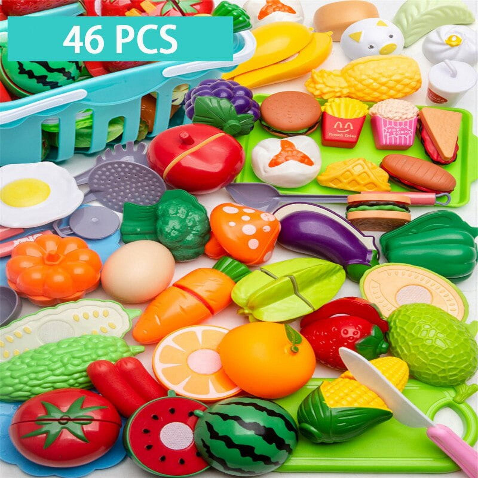 Plastic Kitchen Toy Shopping Cart Set Cut Fruit and Vegetable Food Play ...
