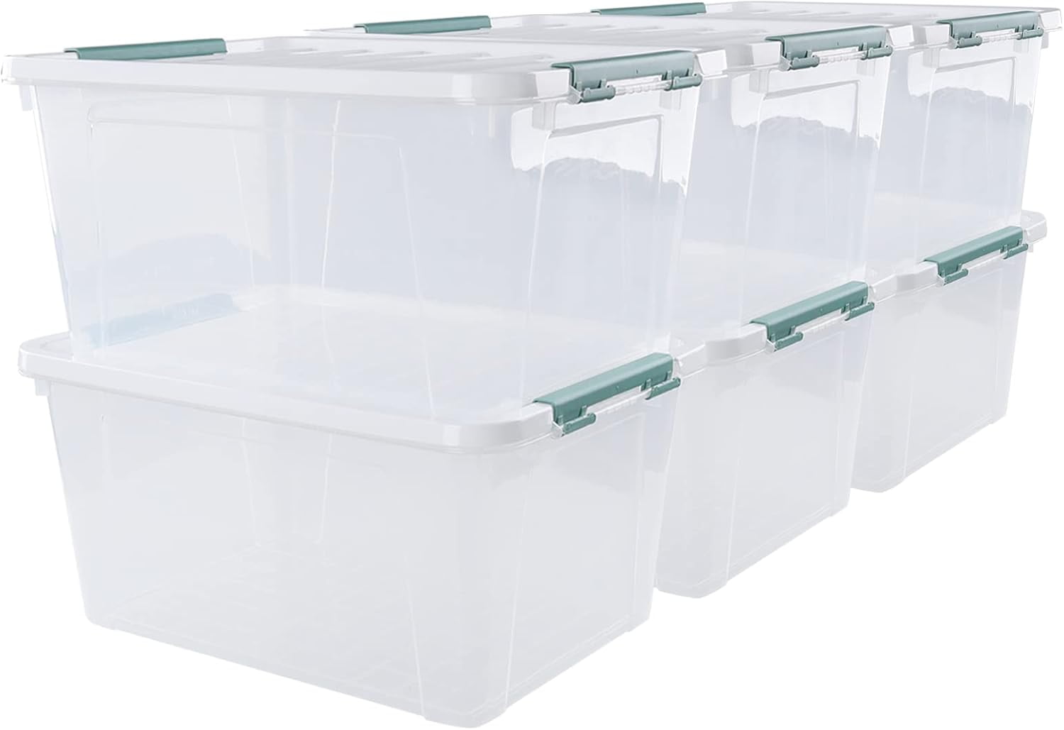 Plastic Latch Storage Box, 35 Quart, Pack of 6, Large Clear Plastic ...