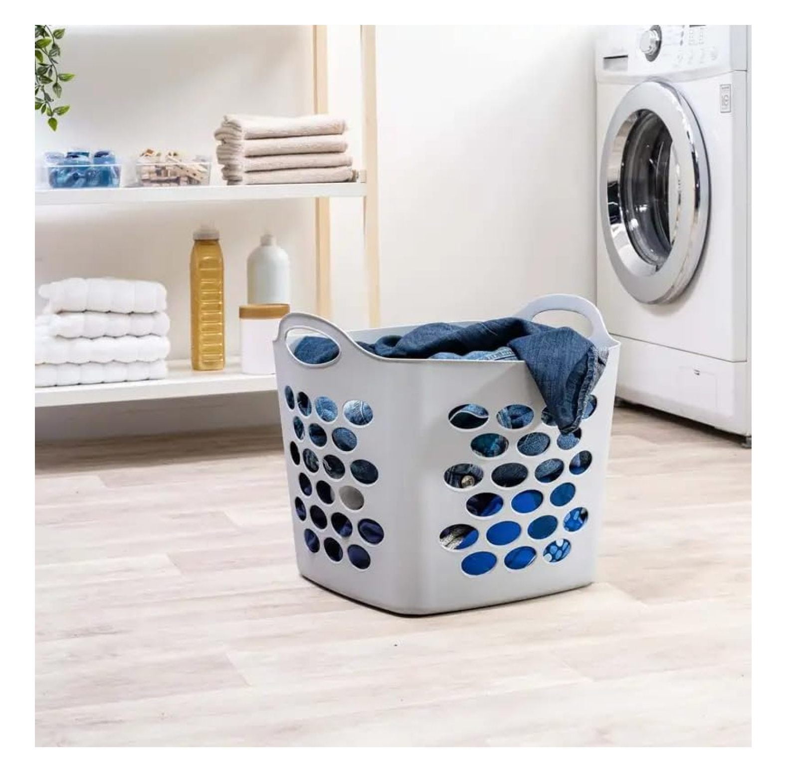 Plastic Laundry Basket, Silver, Flexible Hamper, Ideal for Laundry Room ...