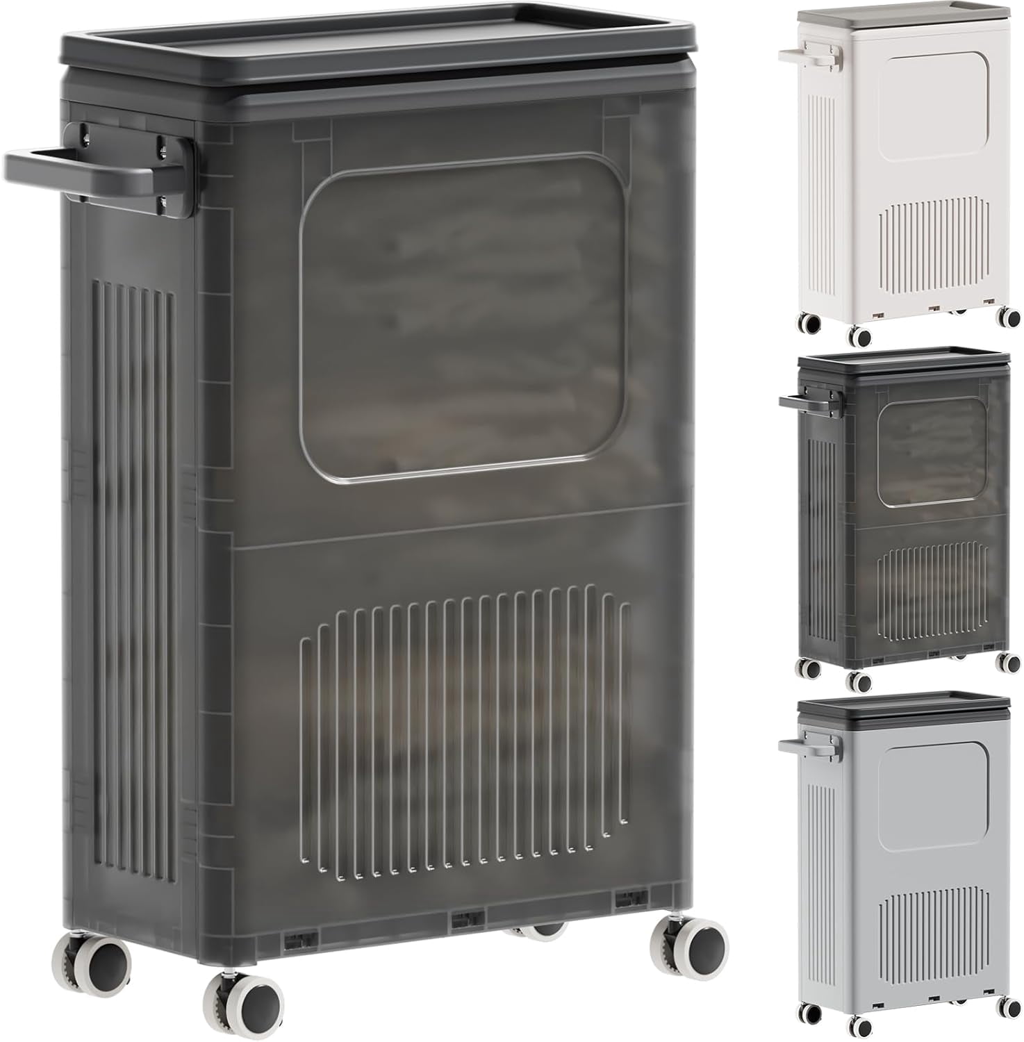 Plastic Laundry Basket with Wheels, 50L Laundry Hamper with Lid, Slim ...