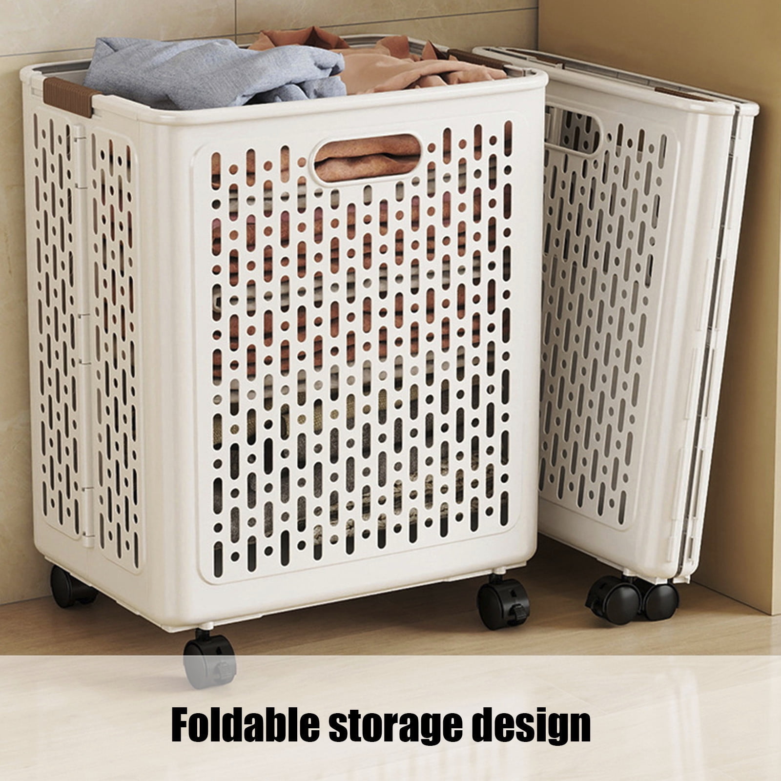 Plastic Laundry Basket with Wheels,Laundry Basket Plastic,Foldable ...