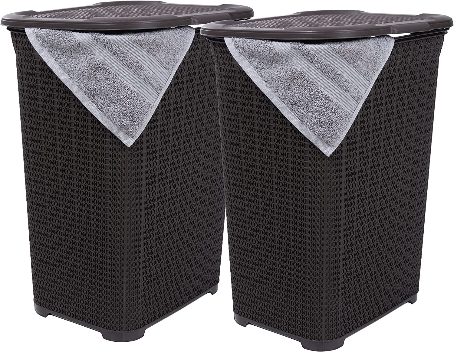 Plastic Laundry Hamper with Lid, 2 Pack Knit Designed Laundry Hamper ...