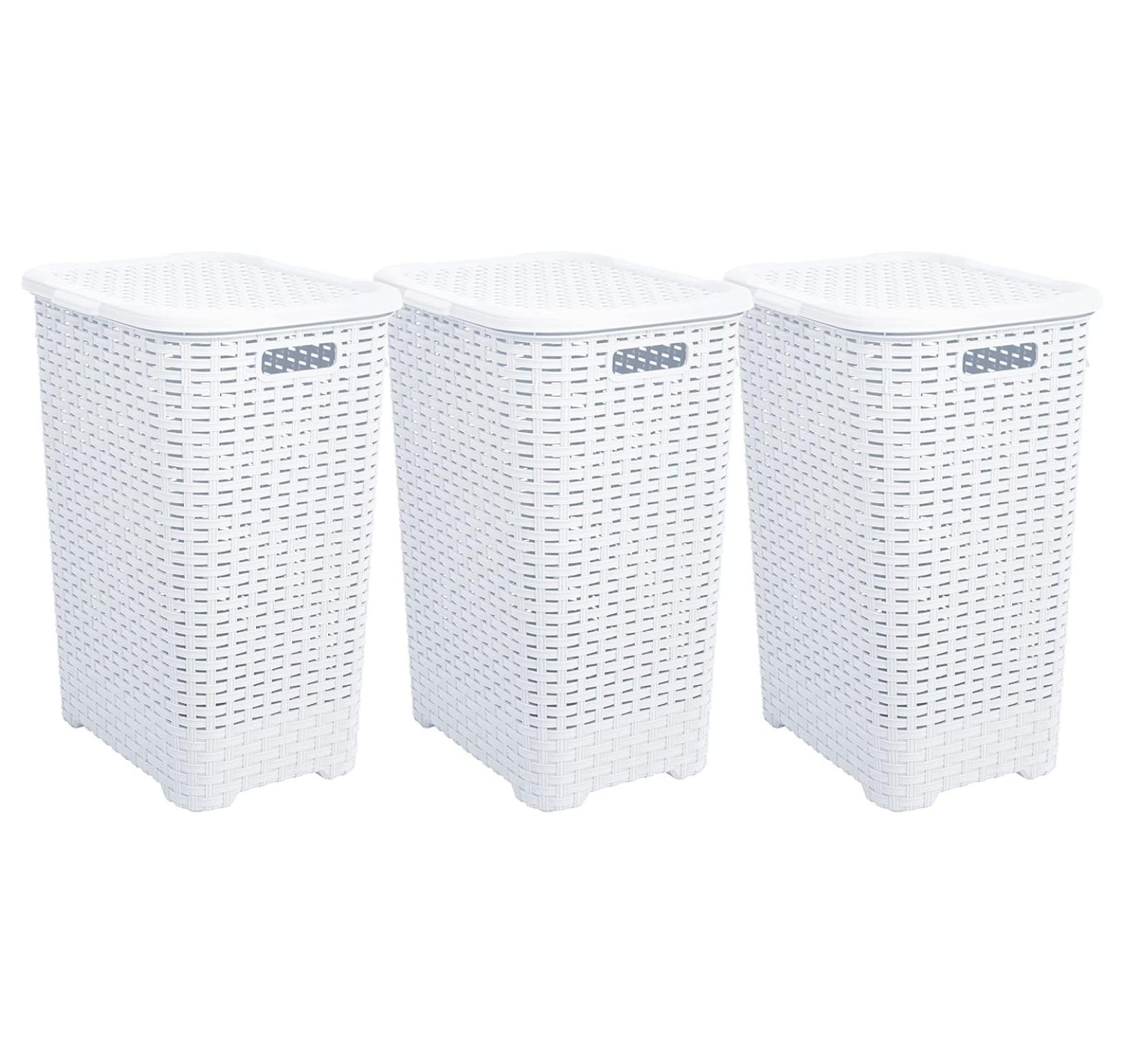 Plastic Laundry Hamper with Lid 3 Pack Laundry Hamper Basket, White ...