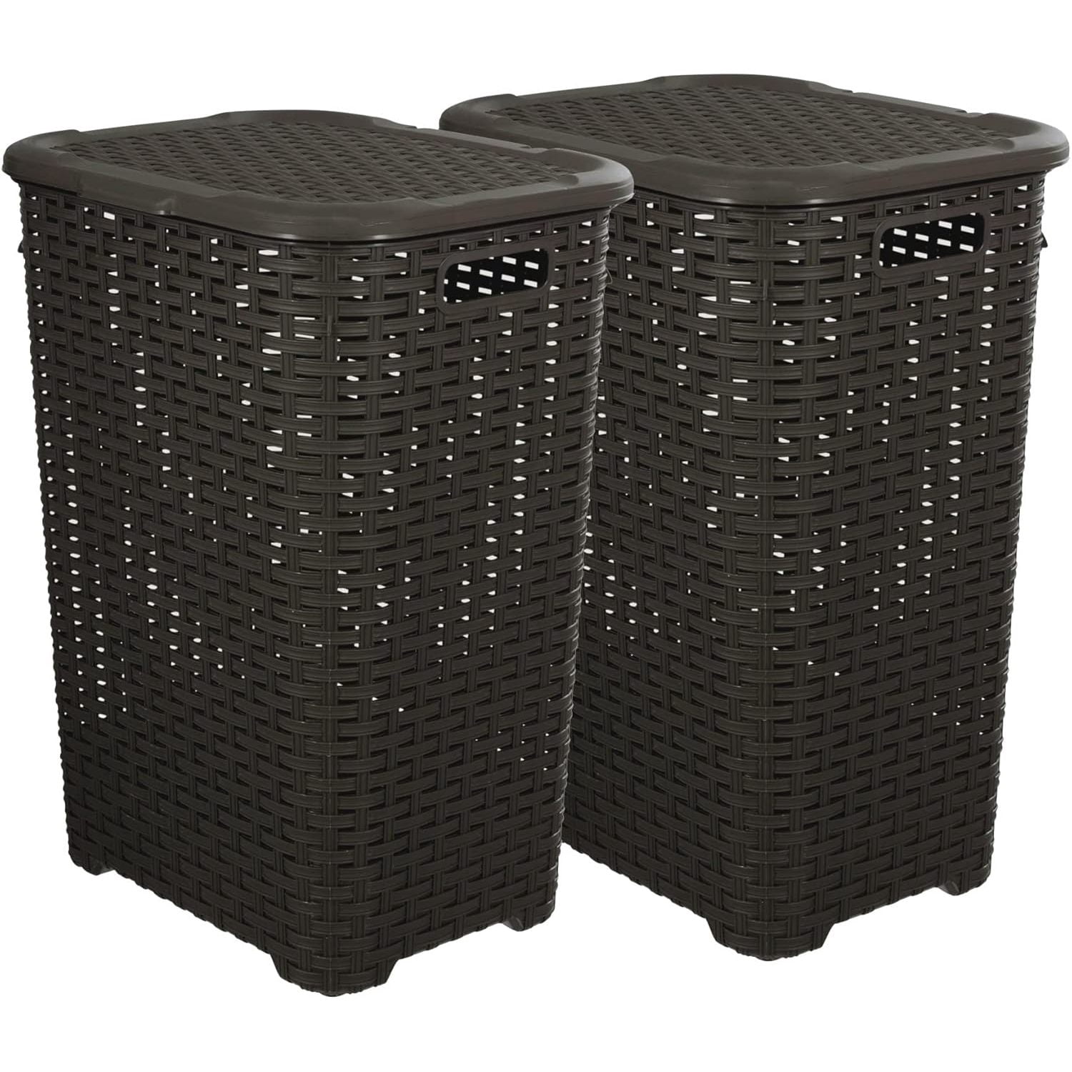 Plastic Laundry Hamper with Lid Laundry Hamper Basket, Brown 2 Pack ...