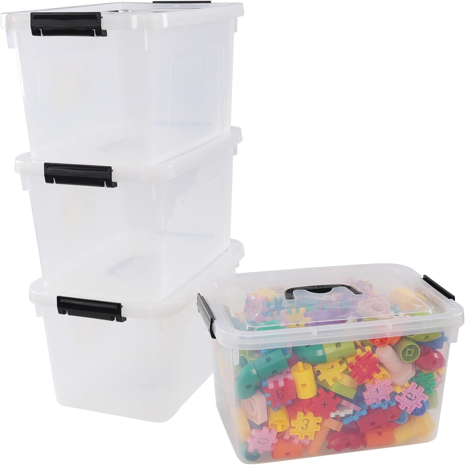 Plastic Lidded Storage Bin, Clear Latching Storage Box with Handle ...