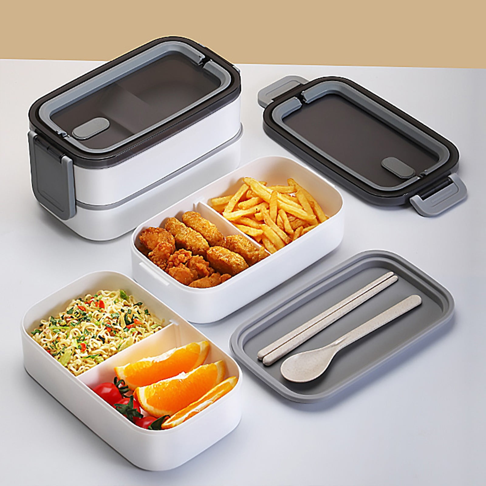 Plastic Lunch Box | Bento Style Food Container with 2 Compartments | Microwave Safe Leak-Proof ...
