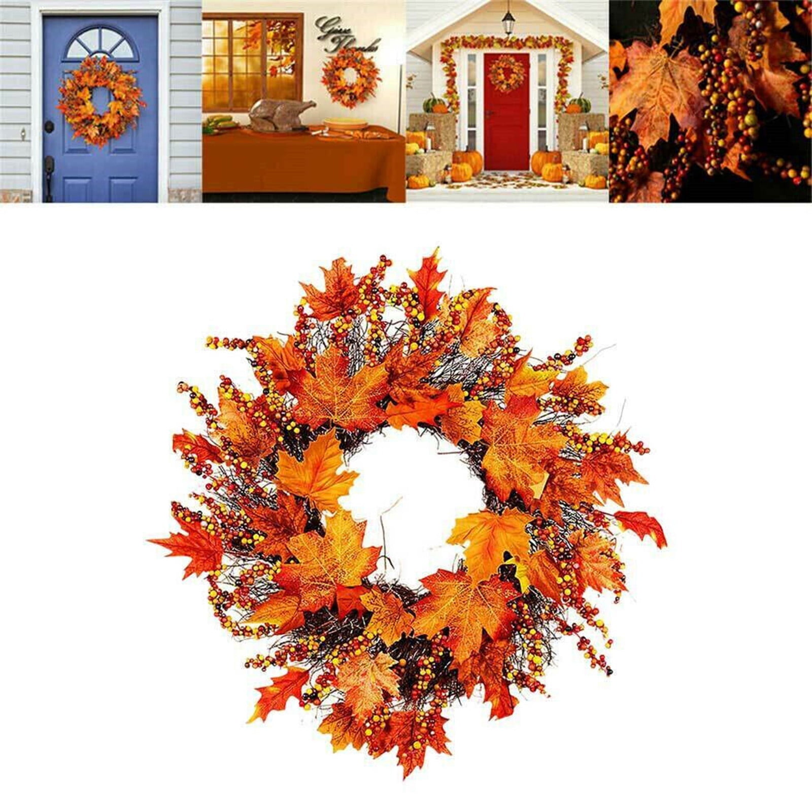 Plastic Maple Leaf Wreath Maple Leaf and Berries Wreath 45cm Fall ...