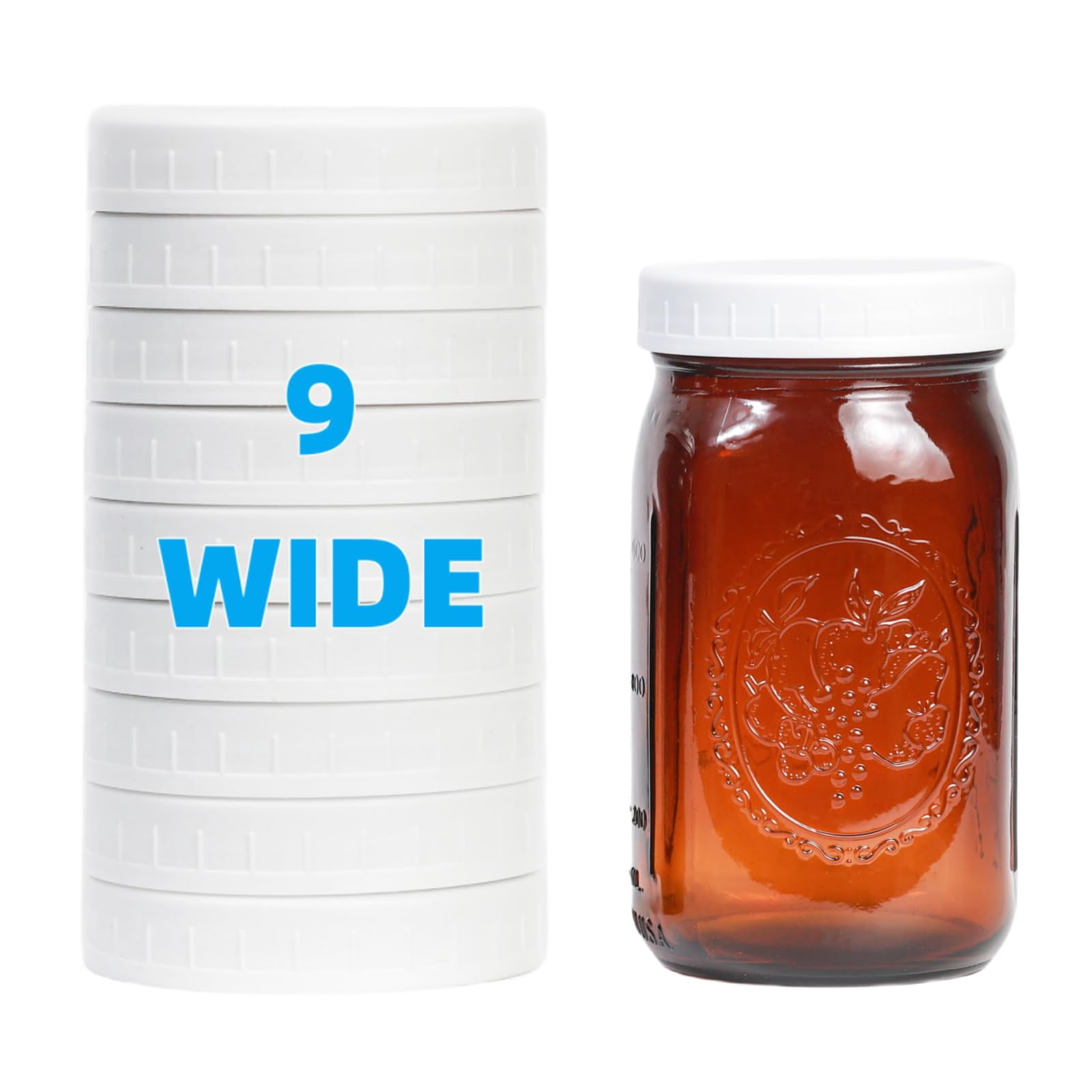 Plastic Mason Jar Lids 9 Pack, White Wide Mouth Caps with Silicone ...