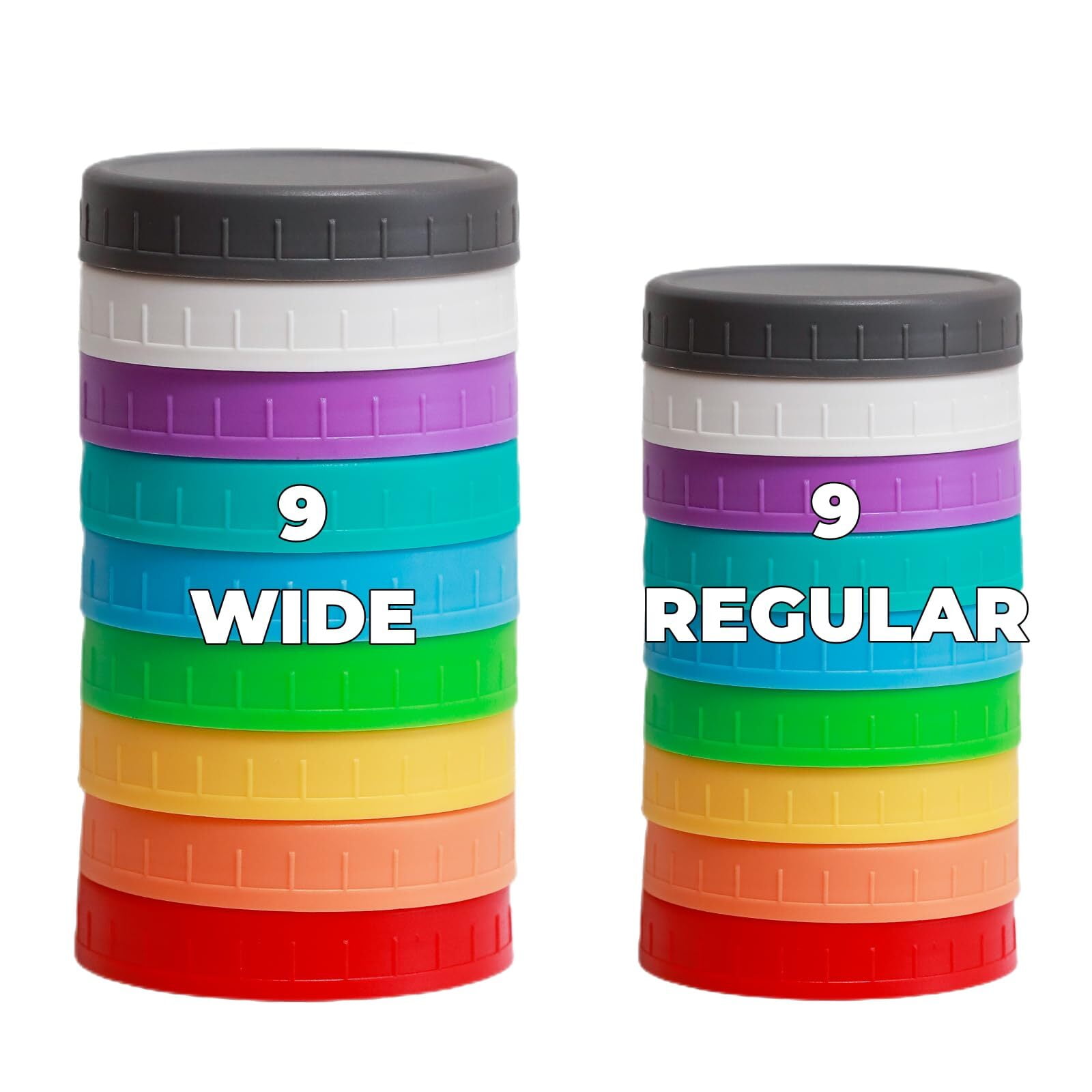 Plastic Mason Jar Lids, 9 Wide Mouth & 9 Regular Mouth Mason Jar Lids ...