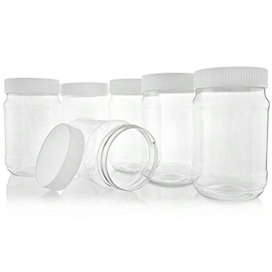 Plastic Mason Jars - Screw on Ribbed Lid - 16 ounce-Set 6-Airtight ...