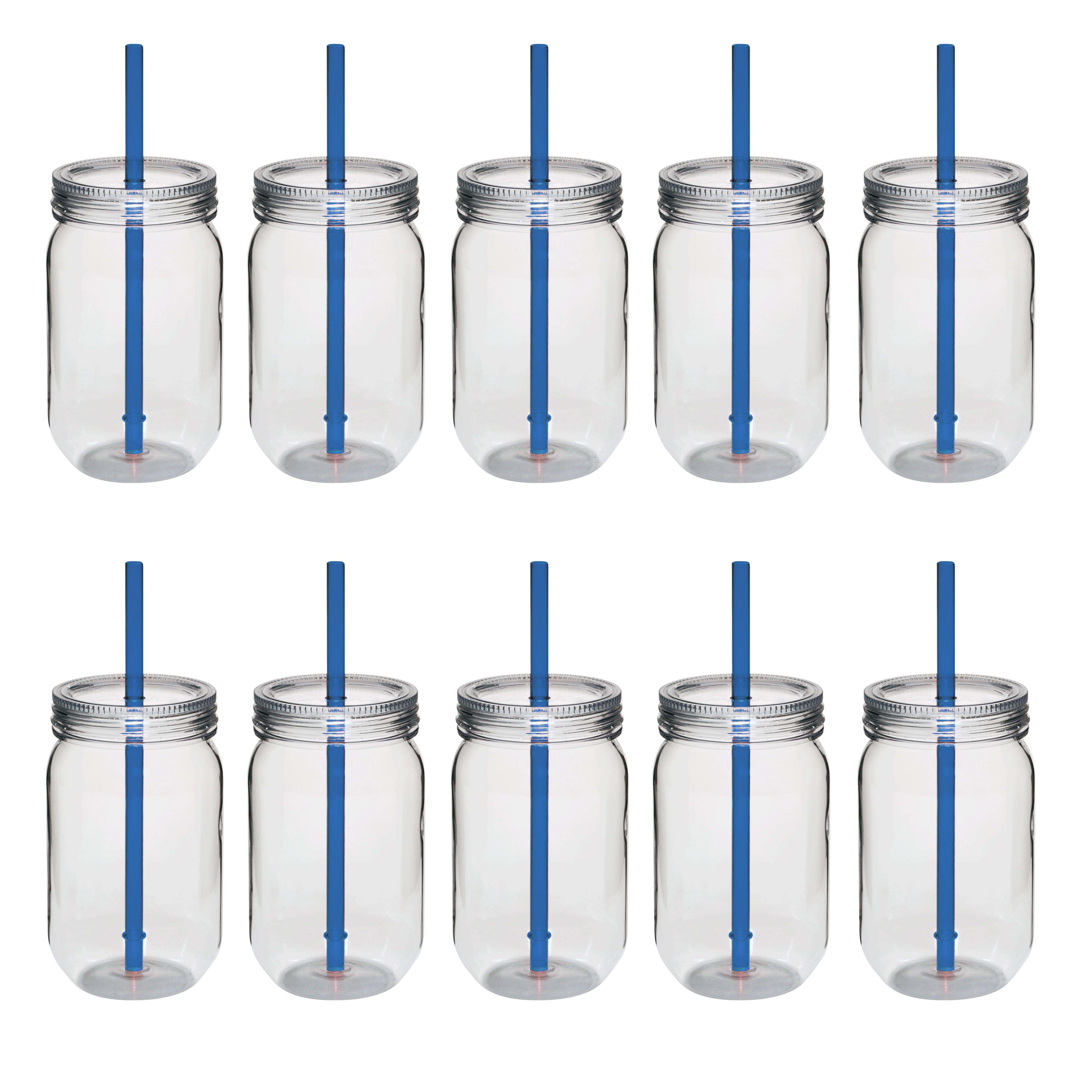 Estilo Mason Jar with Handle and Straw | Set of 6 | 16 oz Jars ...