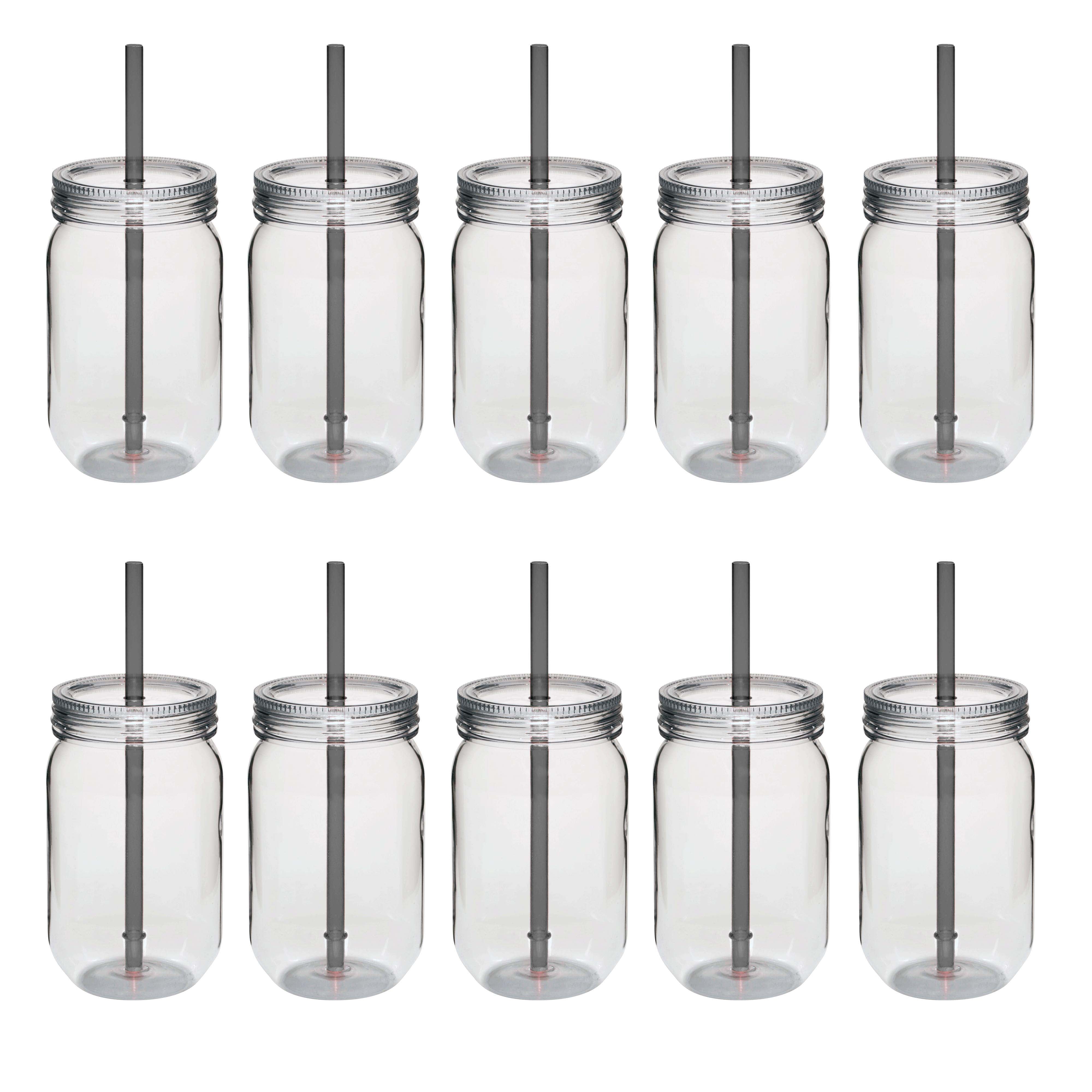 DISCOUNT PROMOS Plastic Mason Jars with Straw, 24 oz Clear Single Wall ...