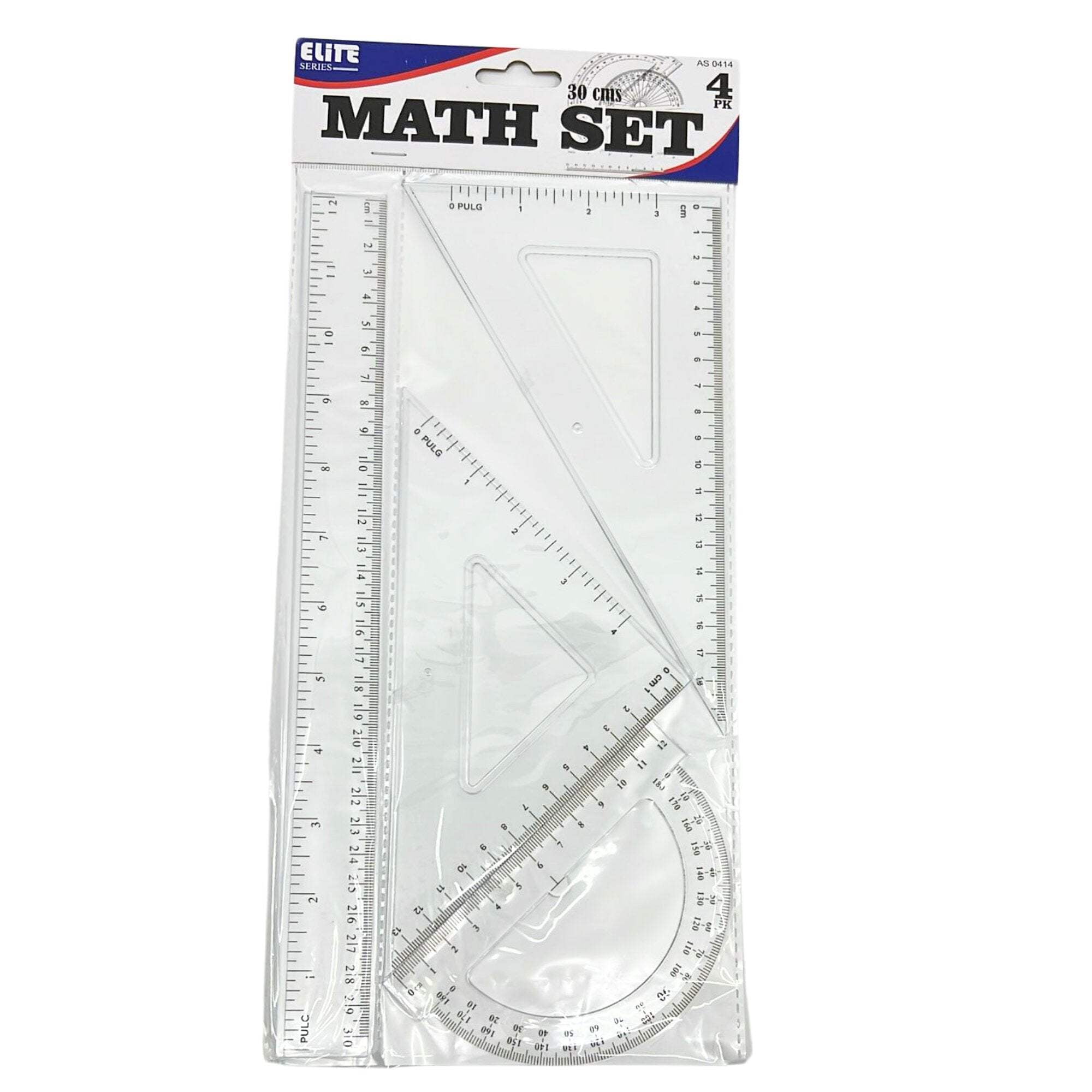 Plastic Math Set – 12" / 30 cm Ruler, Protractor, and Triangles: 4 Pack ...