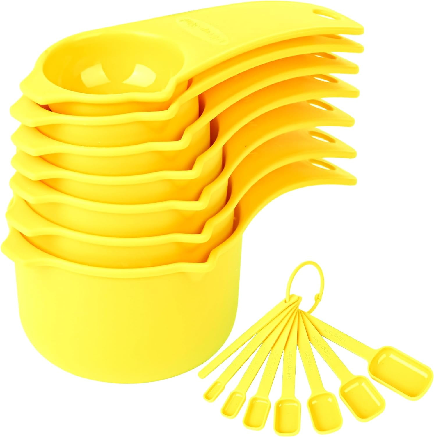 Plastic Measuring Cups and Spoons Set, Yellow Dry Measuring cups Set ...
