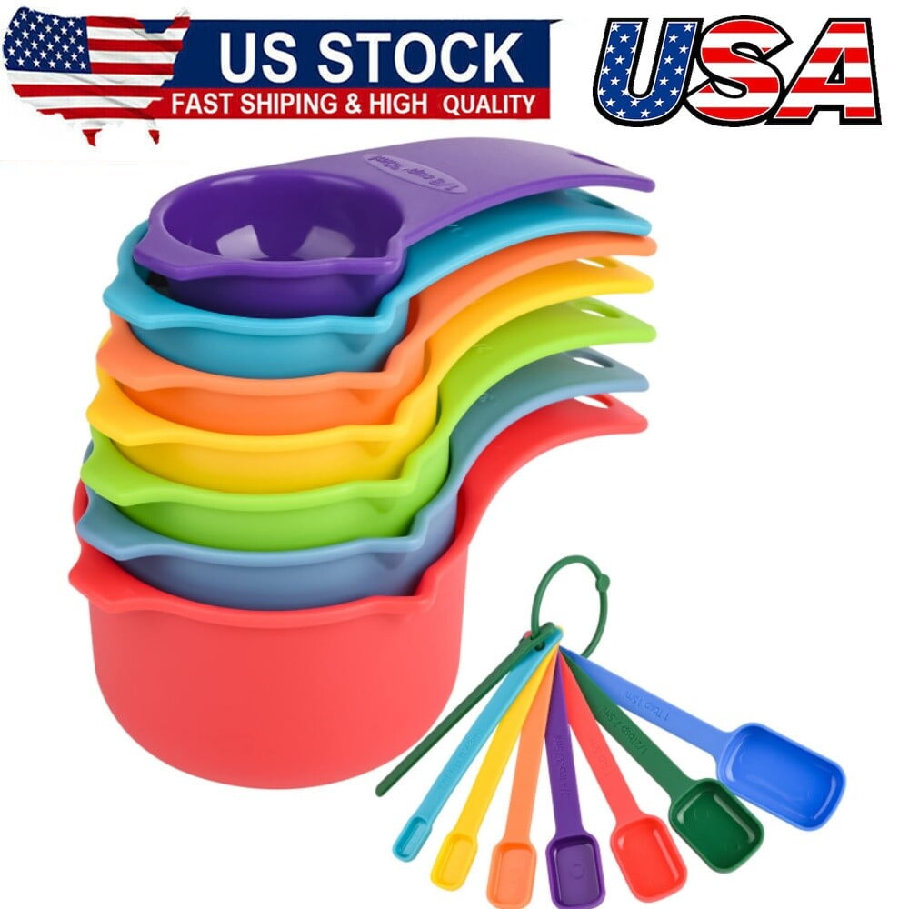 Plastic Measuring Cups and Spoons Set 15, Mixing Color Dry Measure Cups Spoons - Walmart.com