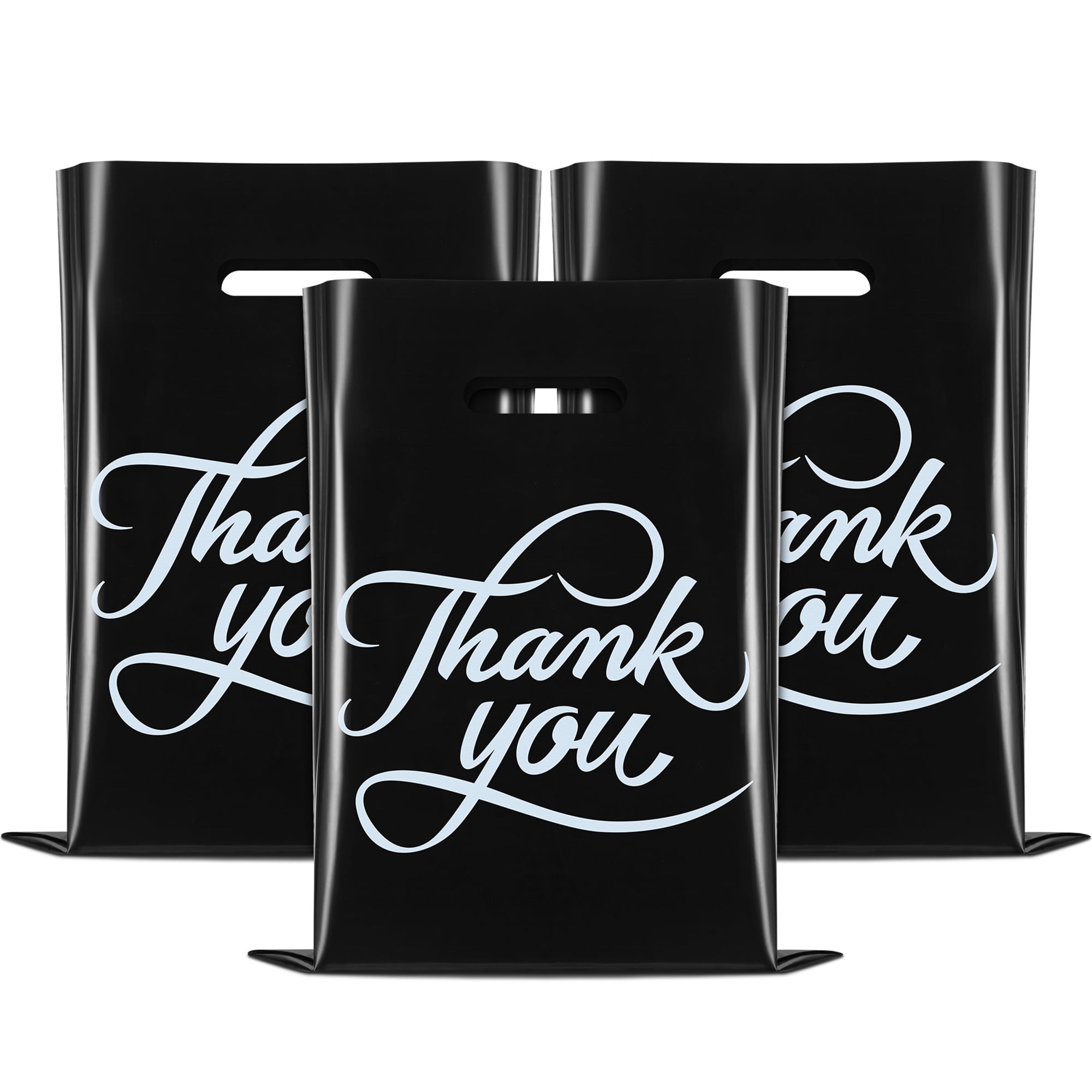 Plastic Merchandise Bags w/ Handles, Black 12x15 inch Thank You Bags ...