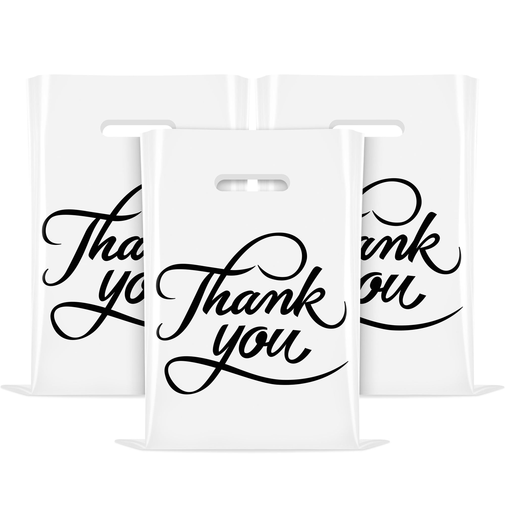 Plastic Merchandise Bags w/ Handles, White 12x15 inch Thank You Bags ...