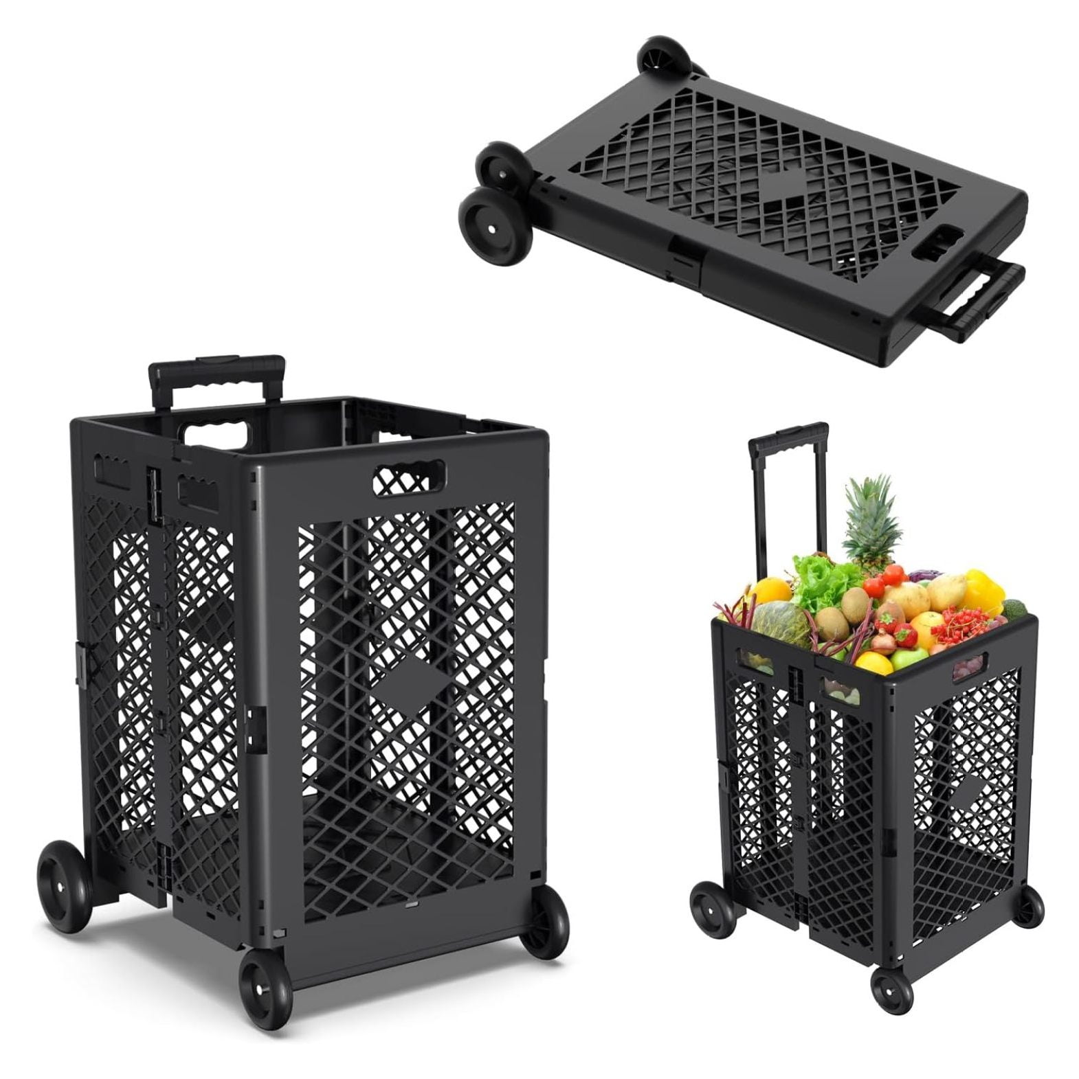 Plastic Mobile Folding Rolling Crate,Rolling Crate with Wheels,55 LBS ...