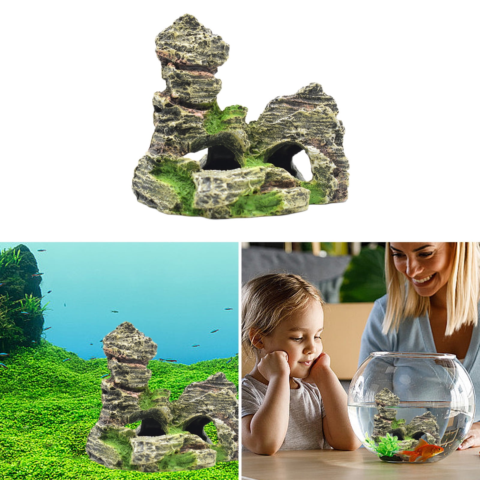 Plastic Mountain View Rockery Decor with Hiding Cave for Fish Tank ...