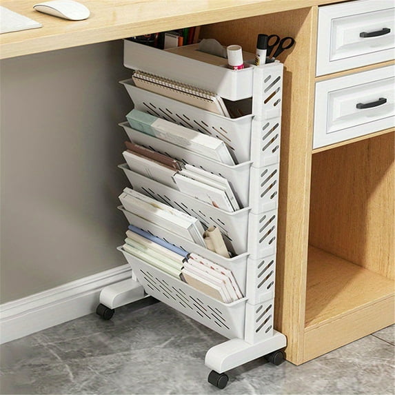 Plastic Multi-Layer Rolling Desk Organizer Cart with Wheels, Mobile ...
