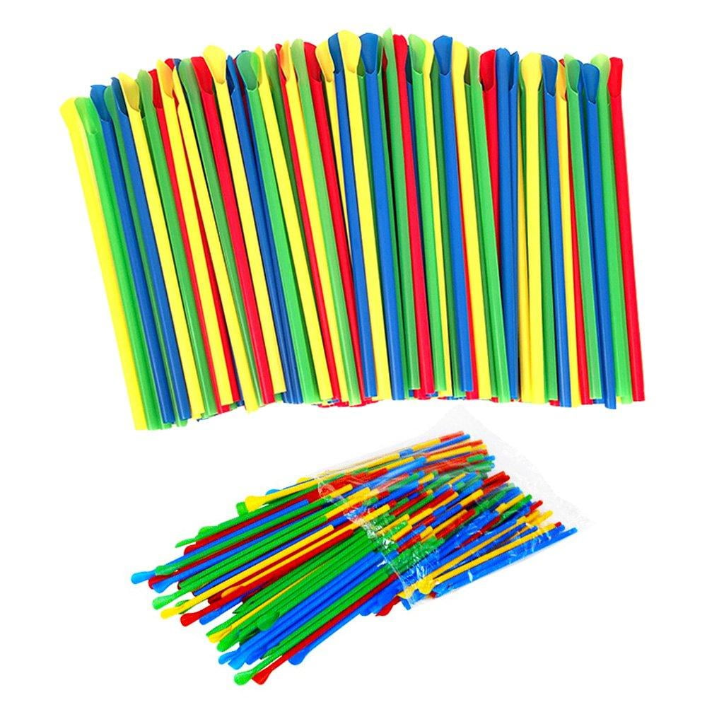 Plastic Neon Sno-Cone Straws with Spoons, Assorted Colors, Pack of 100 ...
