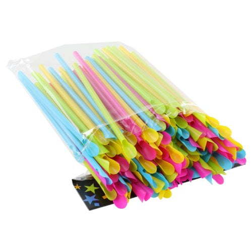 Plastic Neon Sno-Cone Straws with Spoons, Assorted Colors, Pack of 200 ...