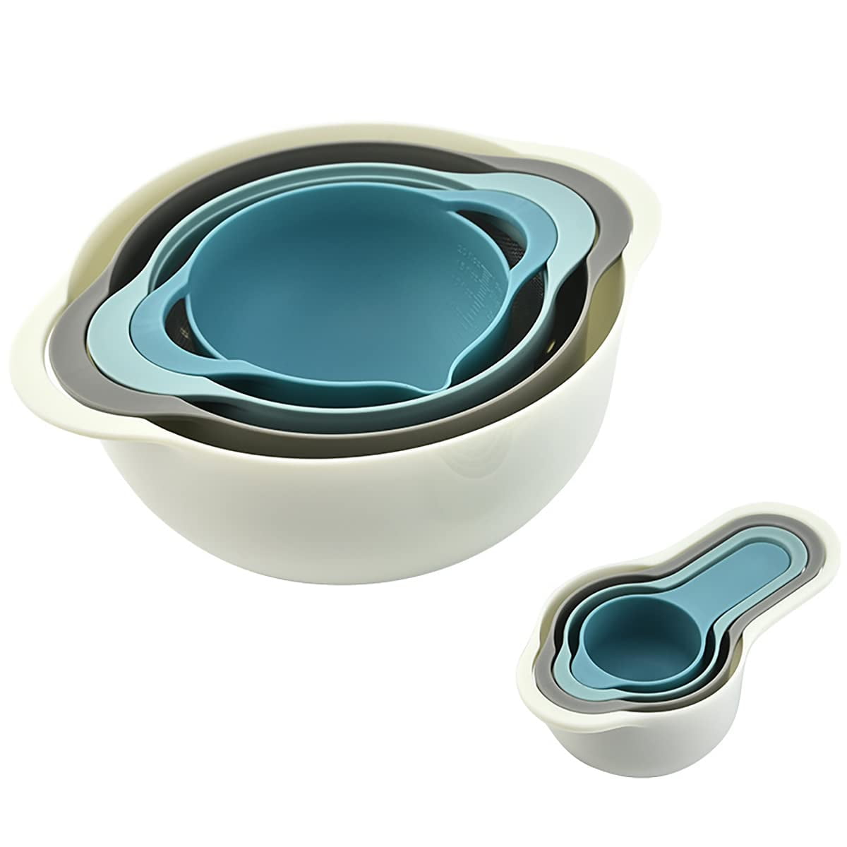 Plastic Nesting Bowls Set with 2 Mixing bowls,4 Measuring Cups,Sifter ...