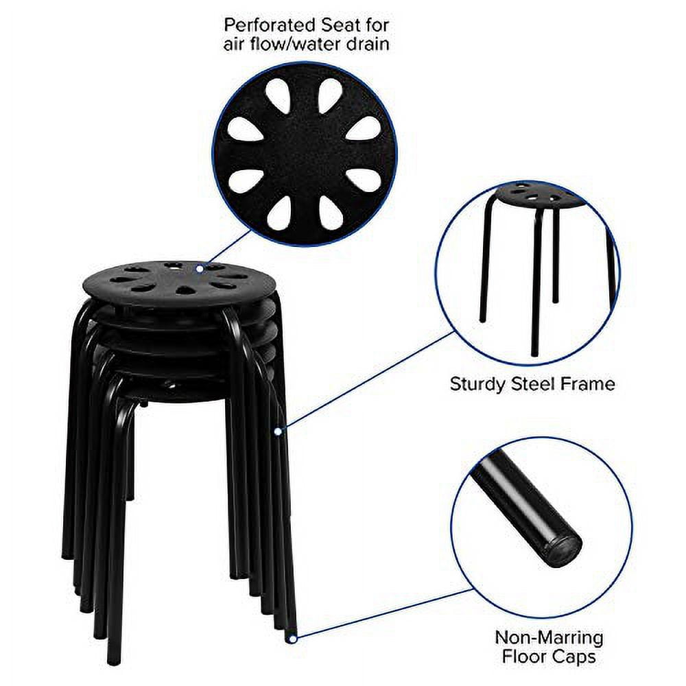 Plastic Nesting Stack Stools - School/Office/Home, 17.5"Height, Black ...