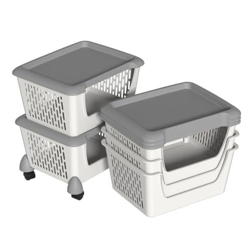 Plastic Open Stacking Storage Bins, 5 Tiers Large Kitchen Stackable ...