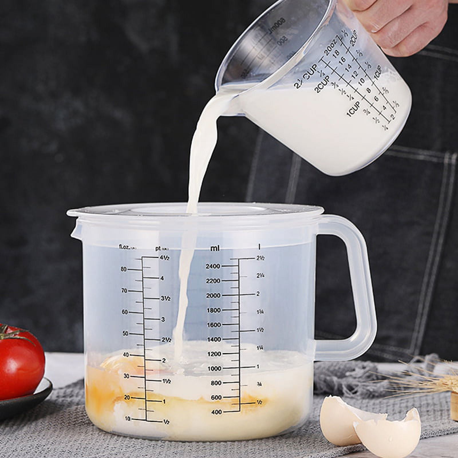Plastic Ounce Measuring Cups and Mixing Pitcher for Baking with Lid ...