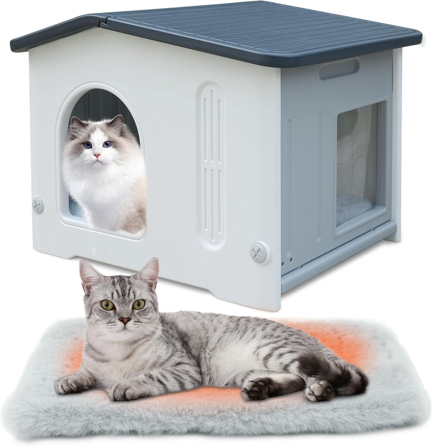 Plastic Outdoor Cat House with Escape Door, Waterproof Cat Shelters for Feral Cats Indoor Cat ...