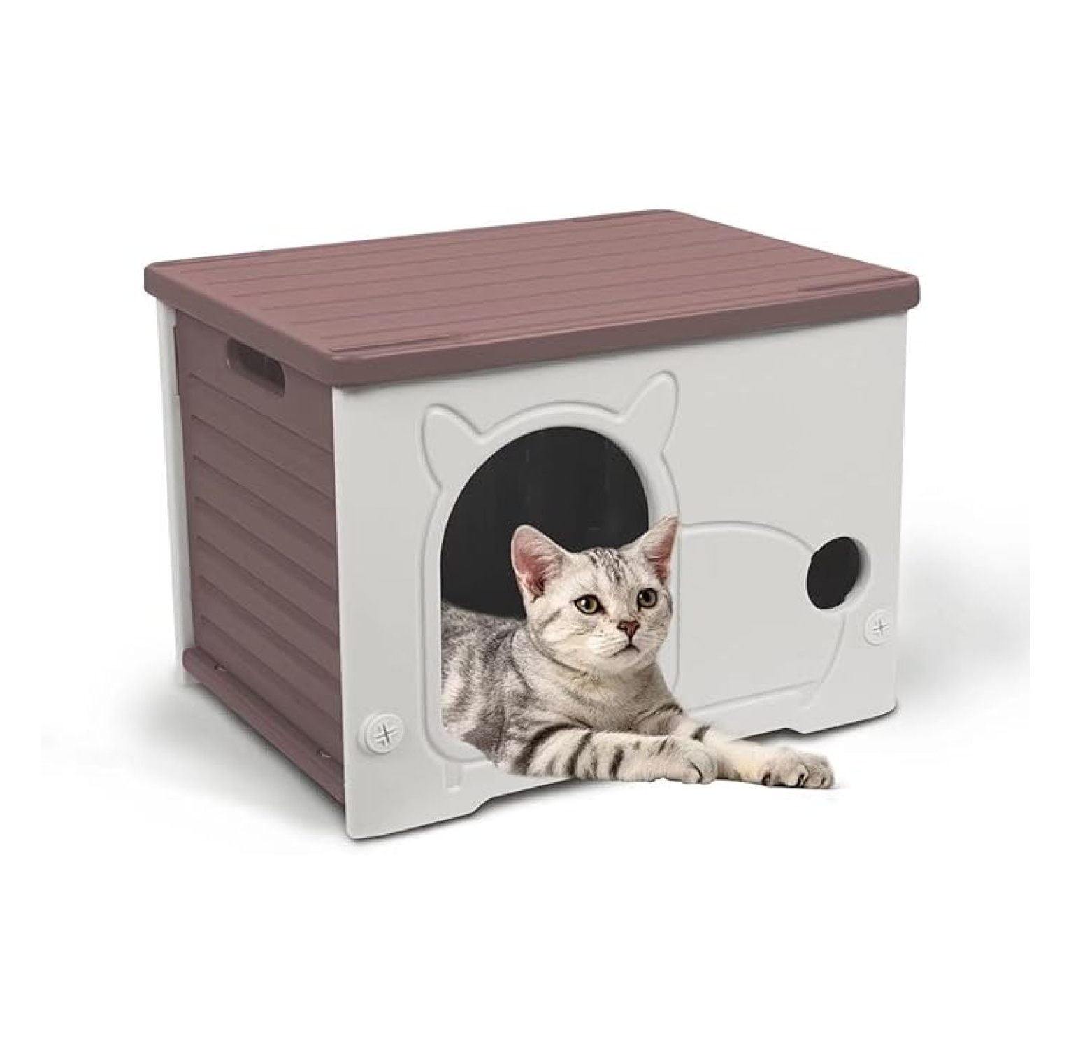 Plastic Outdoor Cat House Waterproof Feral Cat Shelter(Coffee ...