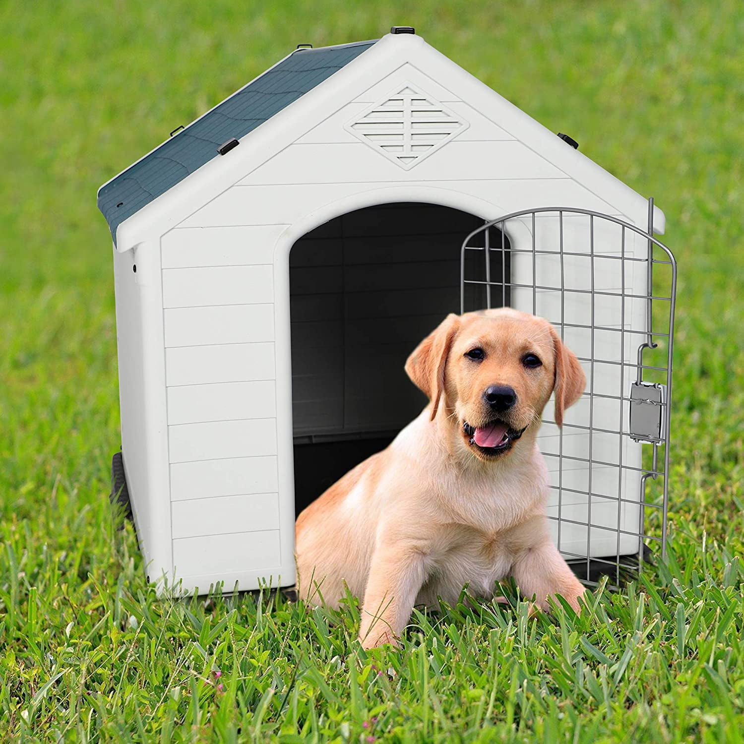 Plastic Outdoor Dog House with Door for Pet Weatherproof Kennel Small ...