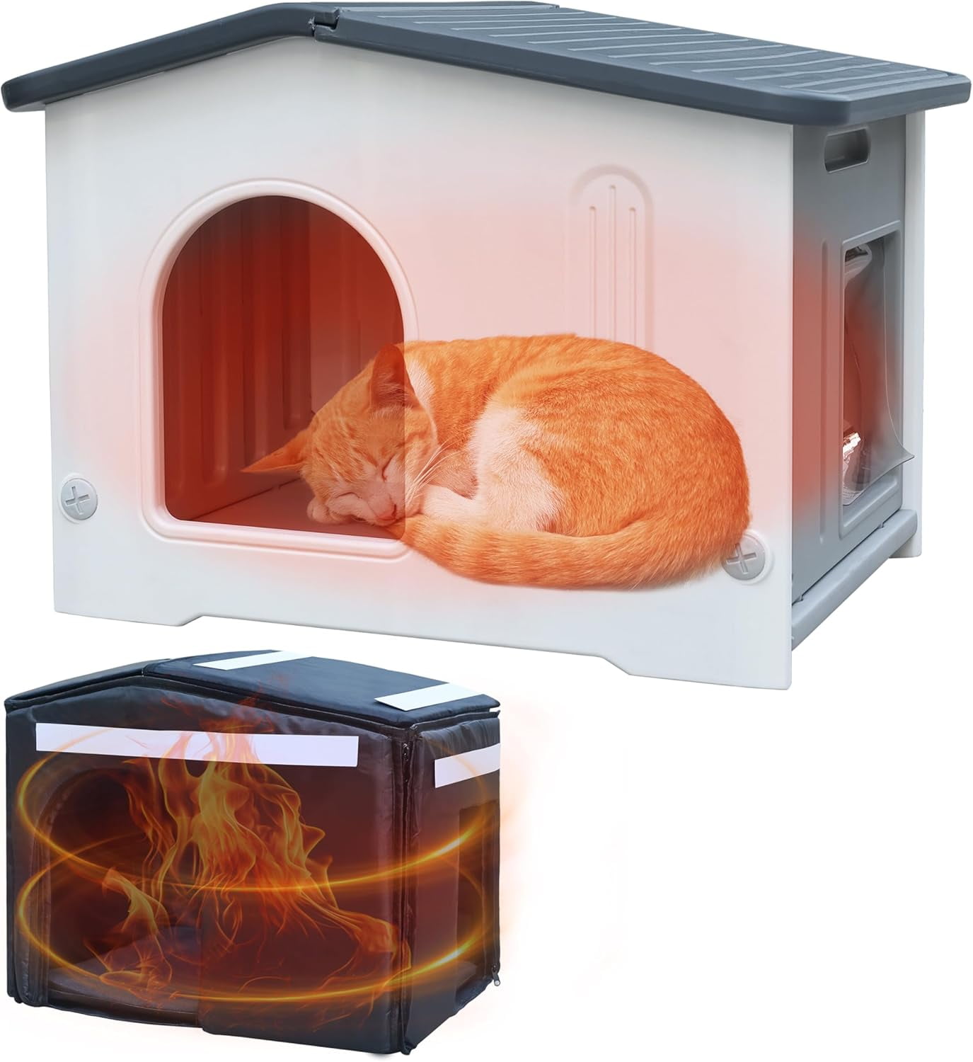 Plastic Outdoor Indoor Cat House with Insulated Liner, 100% Insulated ...