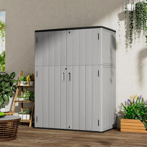 Plastic Outdoor Storage Cabinet with Floor, Waterproof & Lockable for ...
