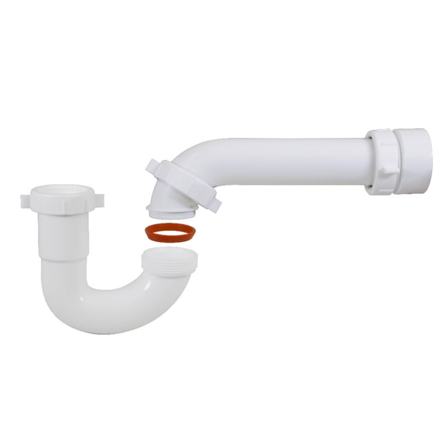 Plastic P-Trap 1-1/4" White with Adapter for kitchen Sink Tubular Drain ...
