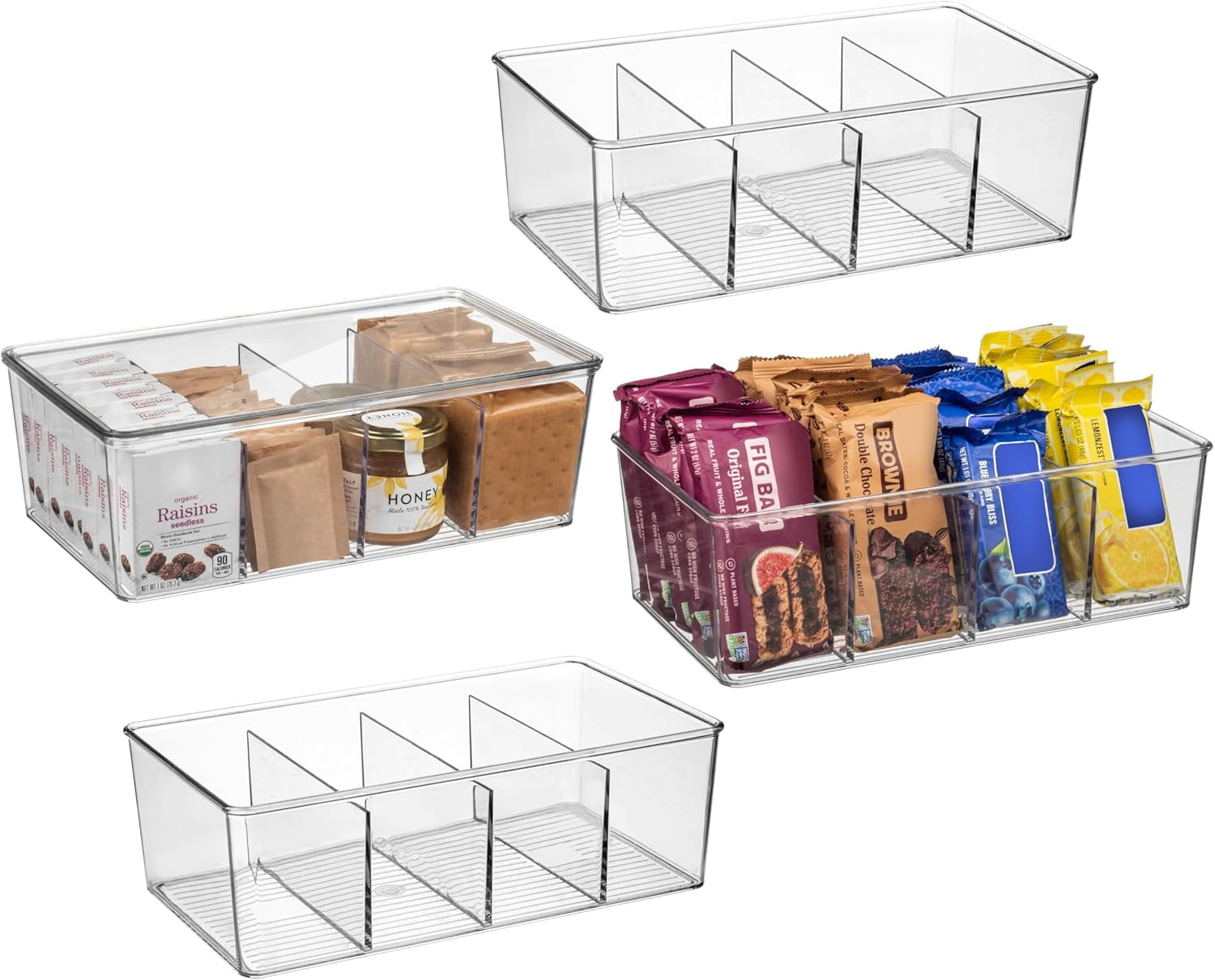 Plastic Pantry Organization and Storage Bins with Dividers & Lids ...