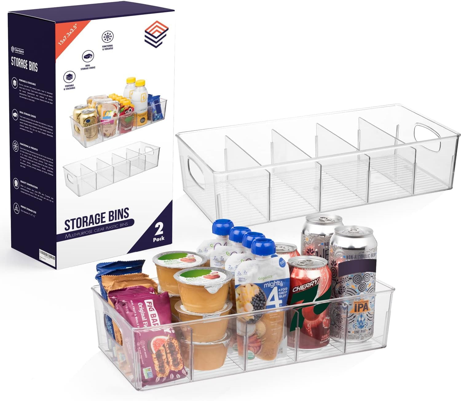 Plastic Pantry Organizers and Storage Bins with Removable Dividers ...