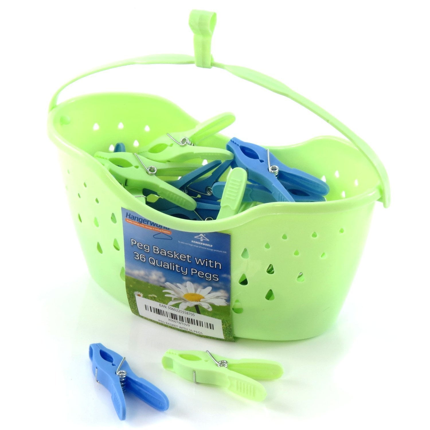 Plastic Peg Basket 36 Green Blue Pegs Clothes Garment Laundry Washing ...