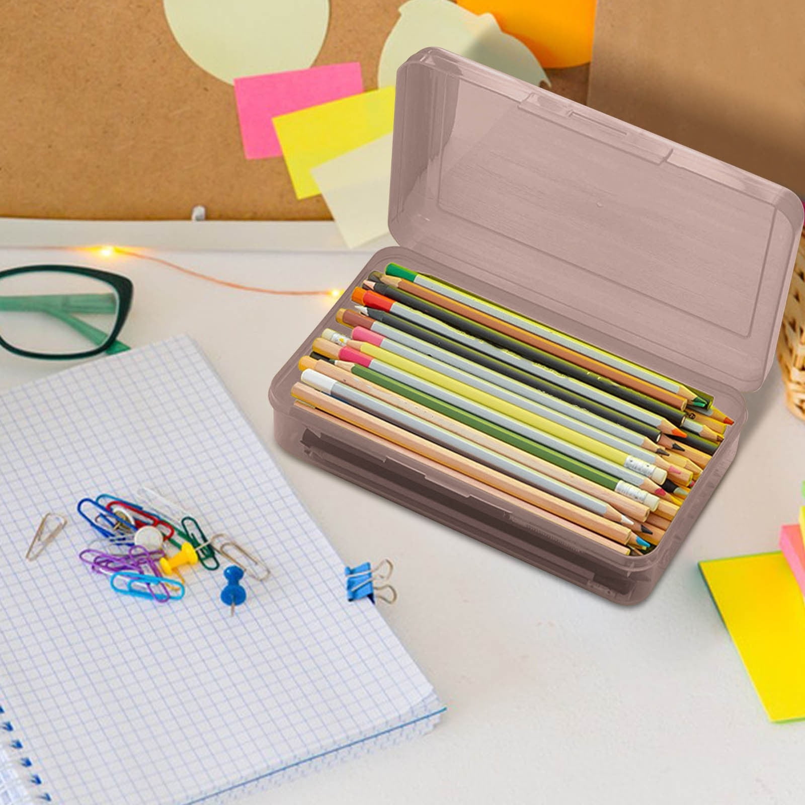 Plastic Pencil Box, Large Capacity Organizer, Clear Stackable Case with ...