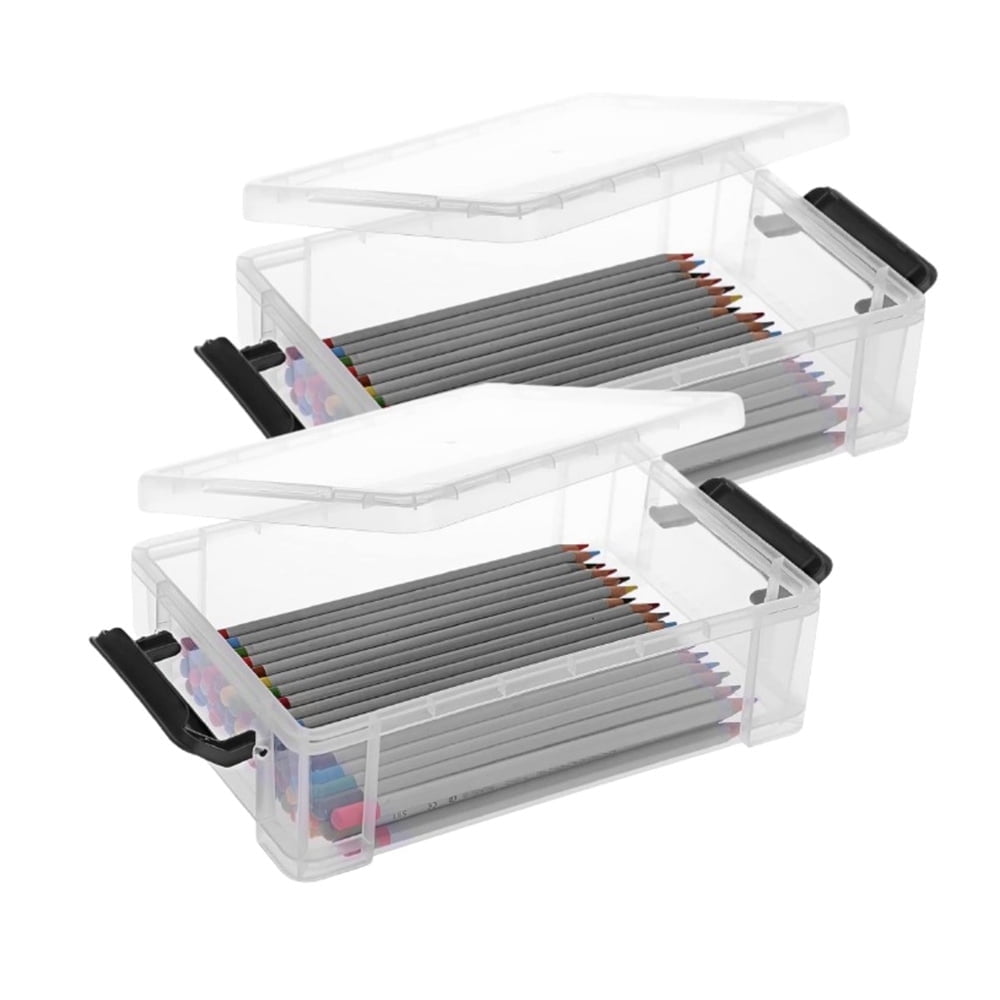 Plastic Pencil Storage Box,Clear Stationery Organizer for Pens,Erasers ...