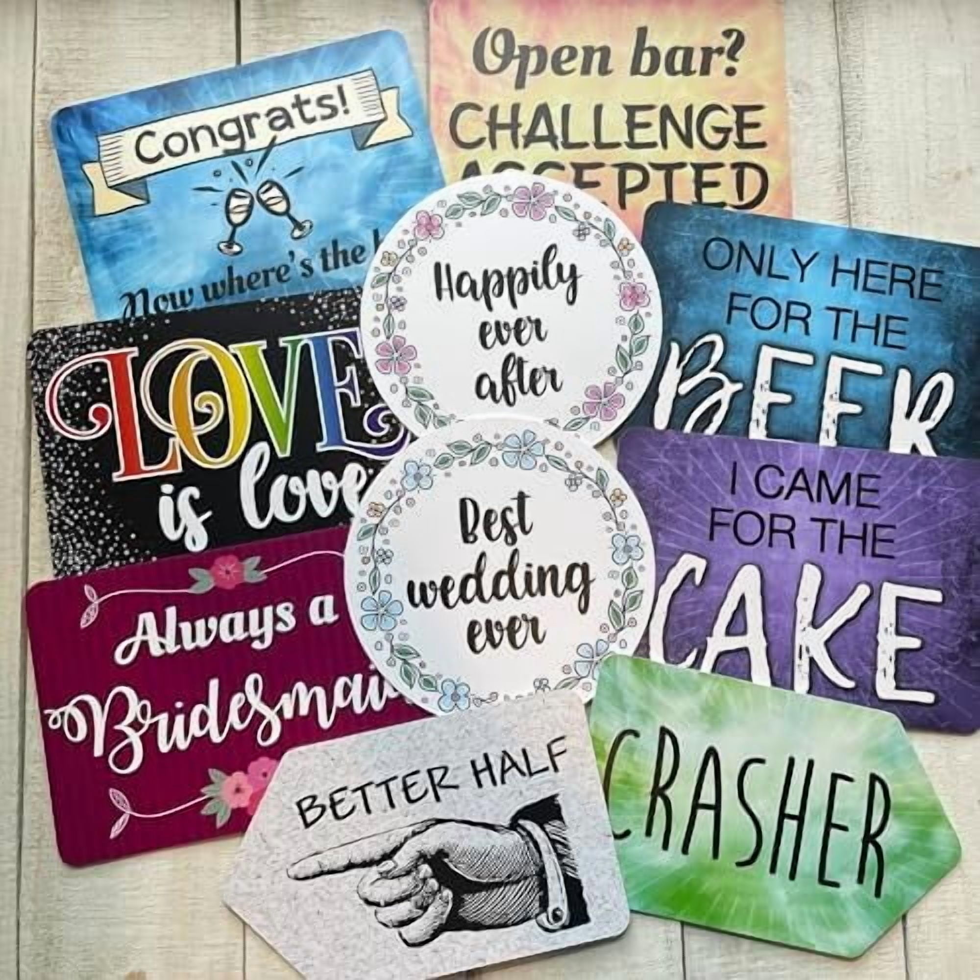 Plastic Photo Booth Props - Set of 5 Signs / 10 Phrases - Wedding Mix ...