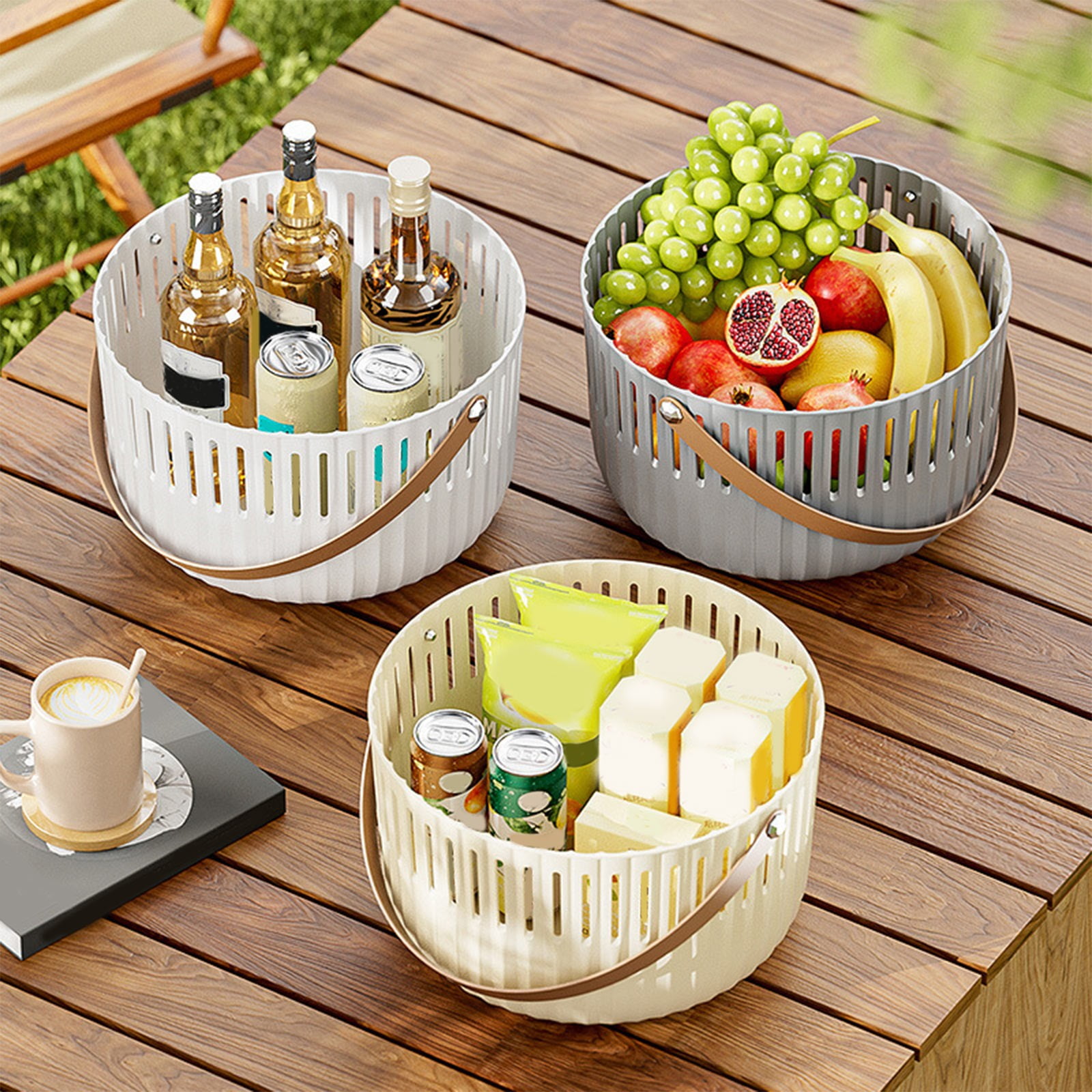 Plastic Picnic Basket with Leather Handles 25x25x15cm Outdoor Camping ...