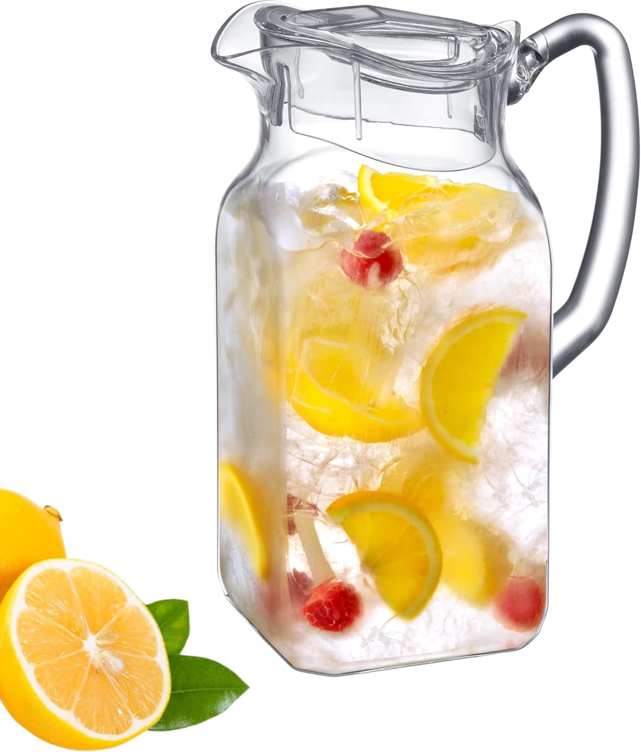 Plastic Pitcher (64 oz, 2 Quart), Clear Water Pitcher with Lid, Fridge ...