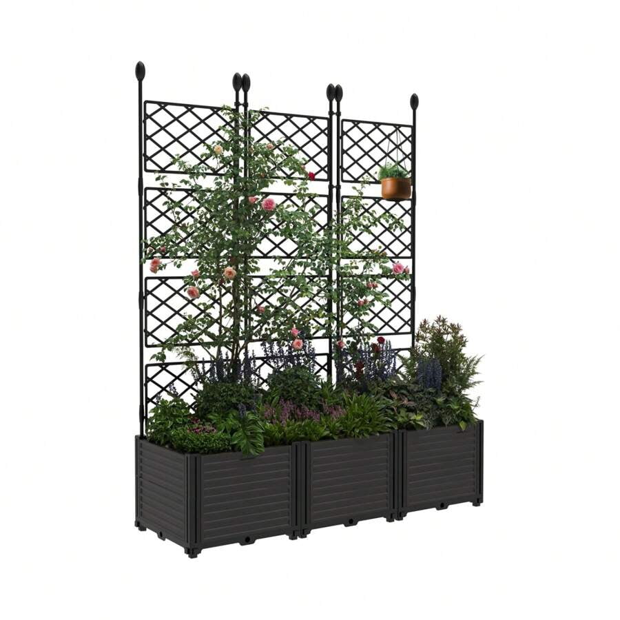 Plastic Plant Box With Metal Trellis, Raised Garden Bed With Trellis ...