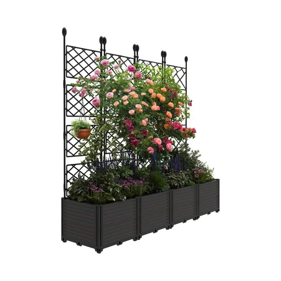 Plastic Plant Box With Metal Trellis, Raised Garden Bed With Trellis ...