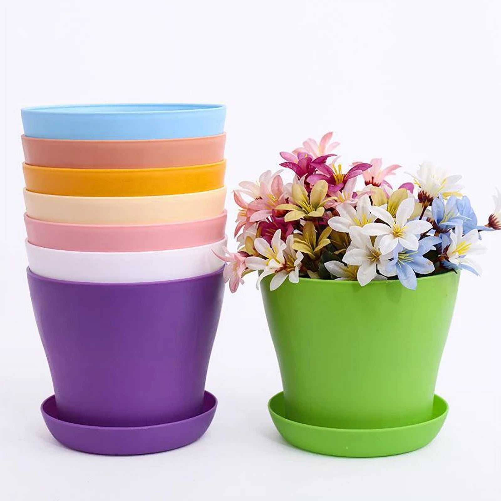 Plastic Plant Flower Pot with Saucers, Seedlings Nursery Pots Planter ...