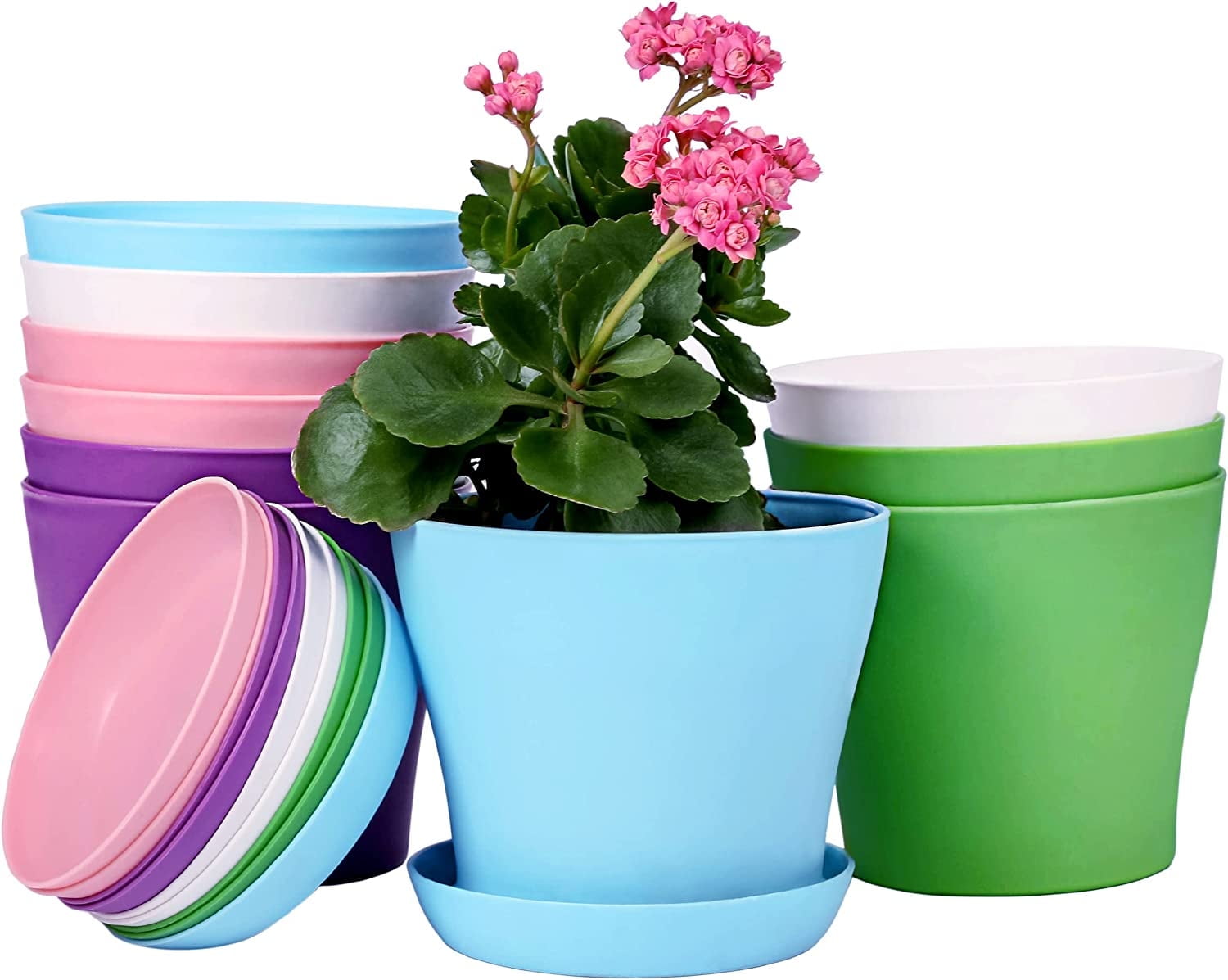 Plastic Plant Pots,8 Pack 5.5 Inches Medium Plastic Plant Flower Pot ...