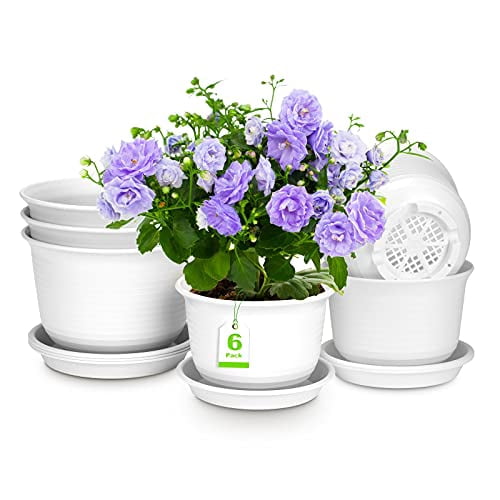 Plastic Plant Pots, Rifny 6 7 Inch Round Flower Pots with Drainage ...